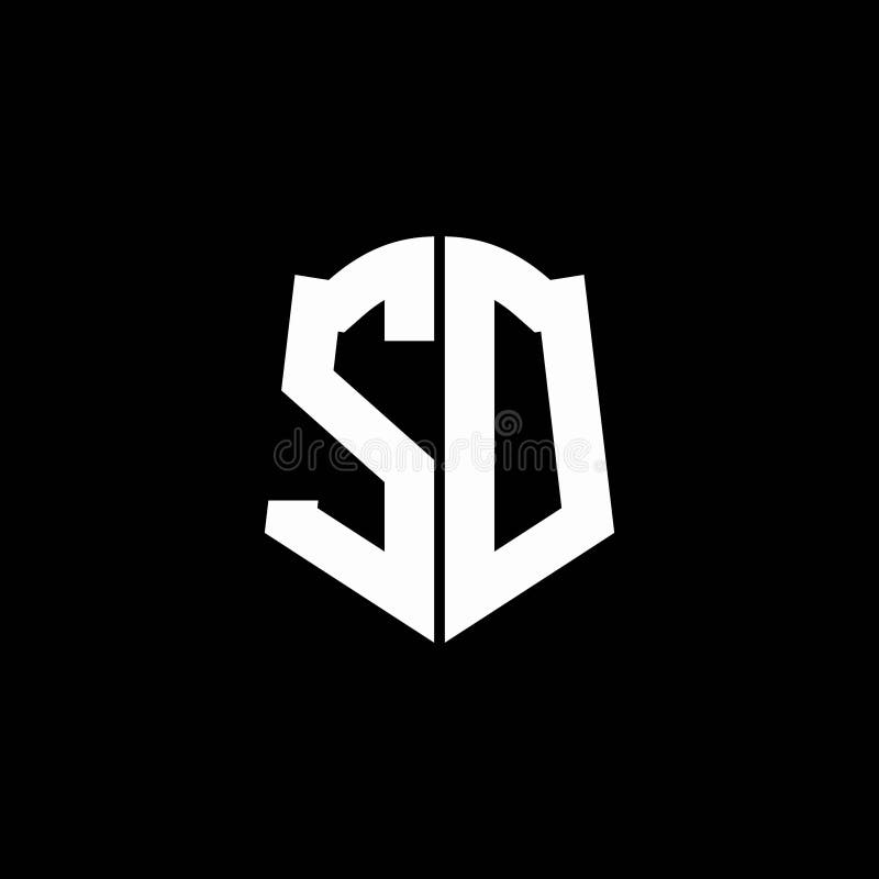 SD Monogram Letter Logo Ribbon with Shield Style Isolated on Black ...