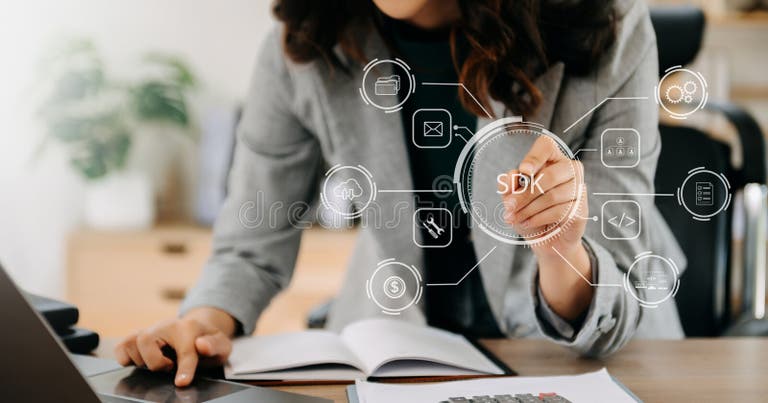 SDK Software Development Kit Programming Language Technology Concept, Person Typing Laptop ...