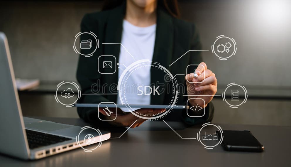 SDK Software Development Kit Programming Language Technology Concept, Person Typing Laptop ...