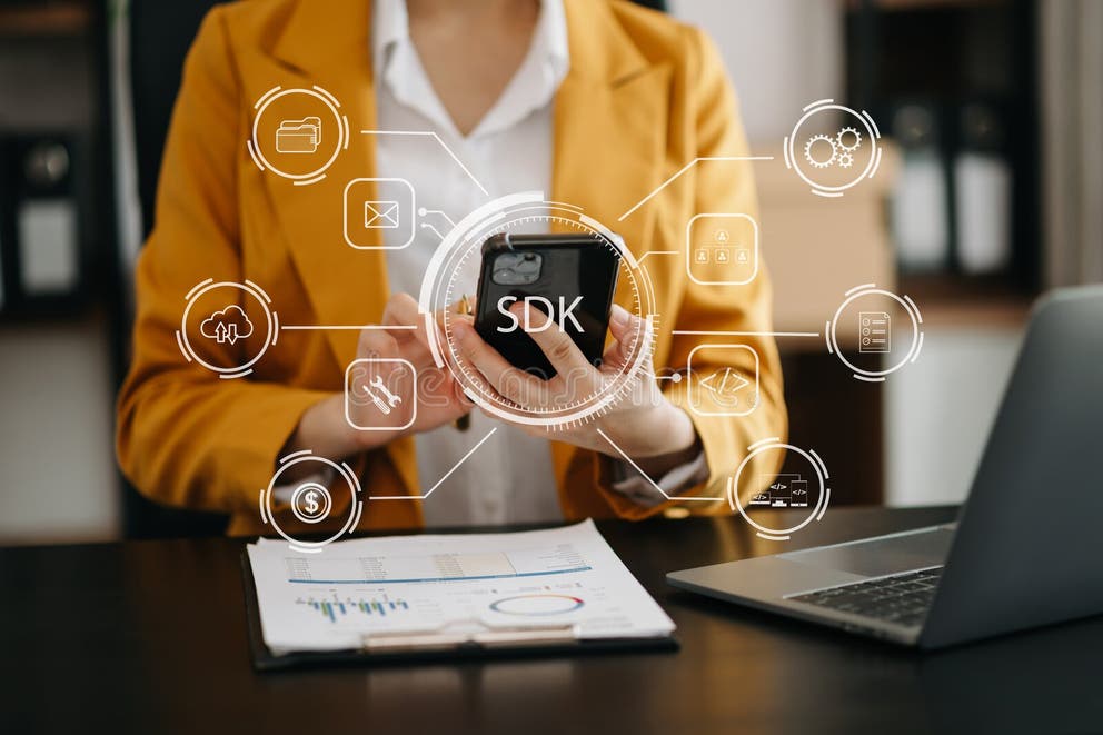 SDK Software Development Kit Programming Language Technology Concept, Person Typing Laptop ...