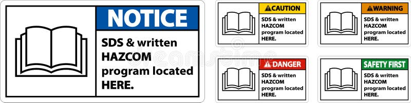 SDS and HazCom Located Here Sign on White Background Stock Vector ...