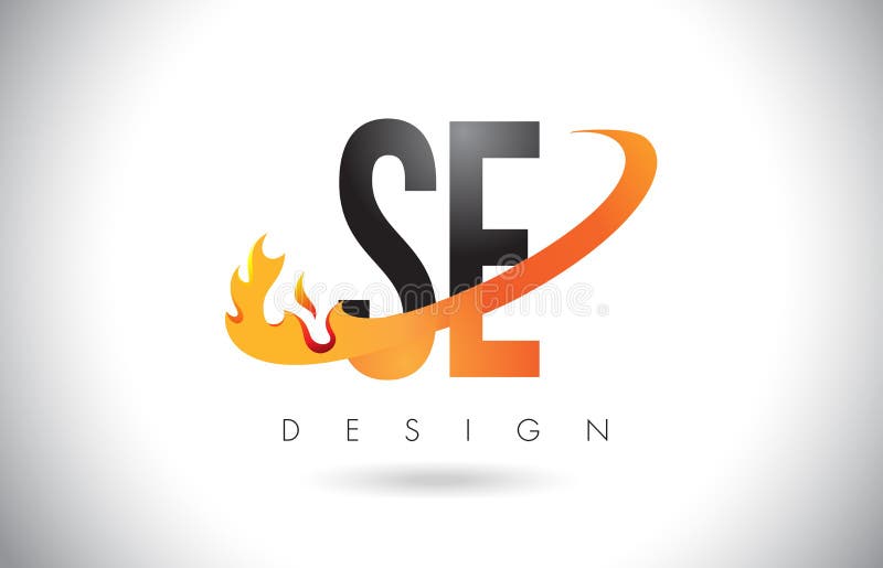 SE S E Letter Logo with Fire Flames Design and Orange Swoosh. Stock ...