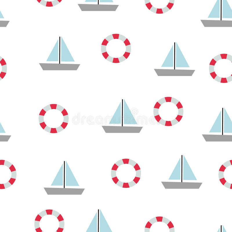 Marine Pattern Seamless Vector. Ship with Sails and a Lifeline Stock ...