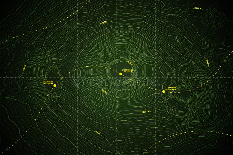 Sea Abyss Vector Topography Map with Depth Route and Coordinate Green ...