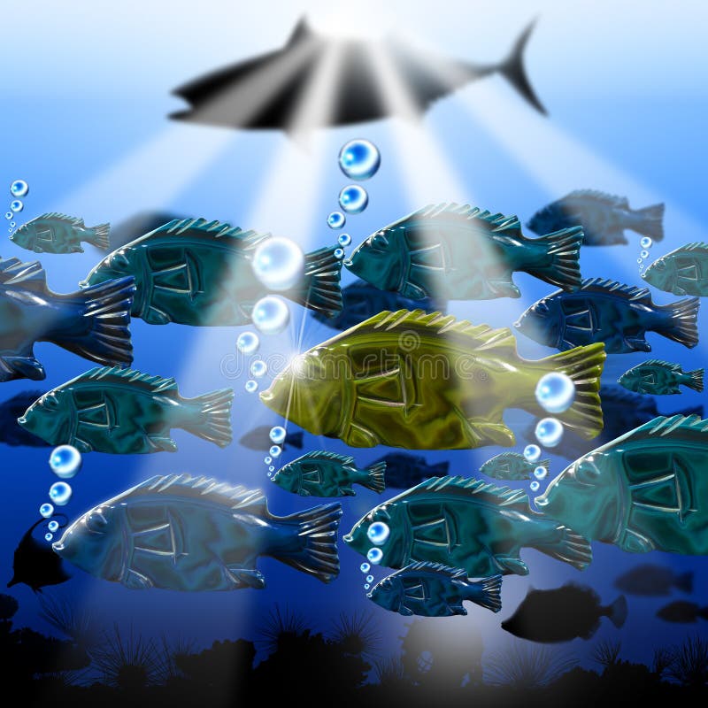 Sea Abyss Stylized Fish Background Stock Illustration - Illustration of ...