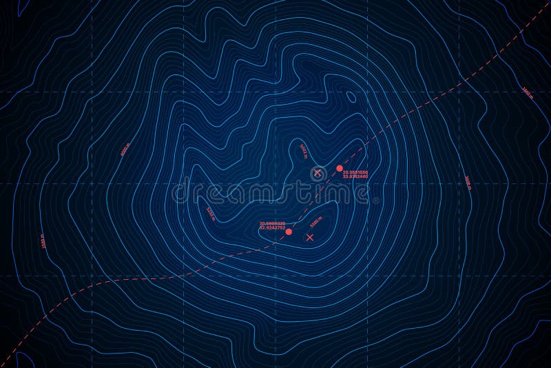 Sea Abyss Vector Topographic Map with Depth Route and Coordinate Blue ...