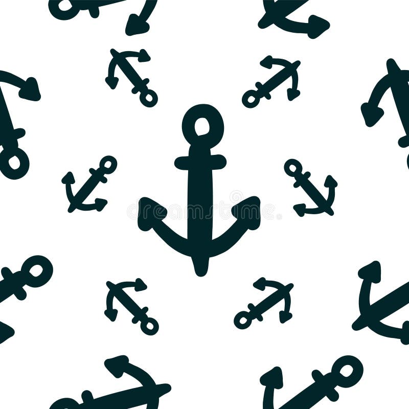 Sea Anchor in Doodle Style Seamless Pattern Stock Vector - Illustration ...