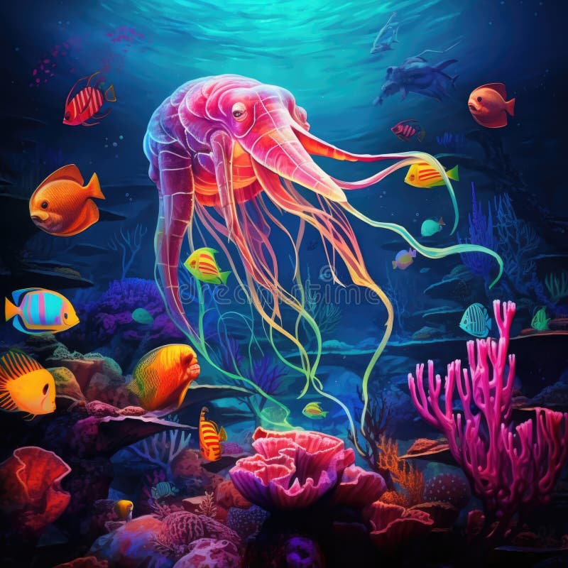 Sea Animal Swim Underwater. Underwater Sea Animal Stock Image - Image ...