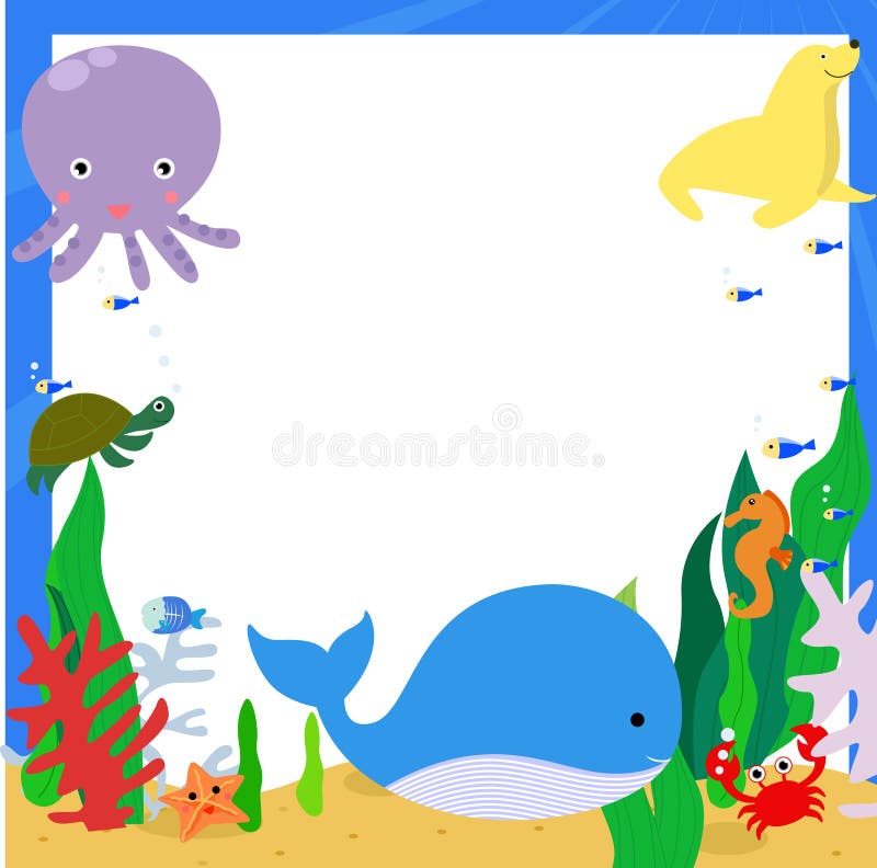 Frame with Various Sea Animals Stock Vector - Illustration of bottom ...