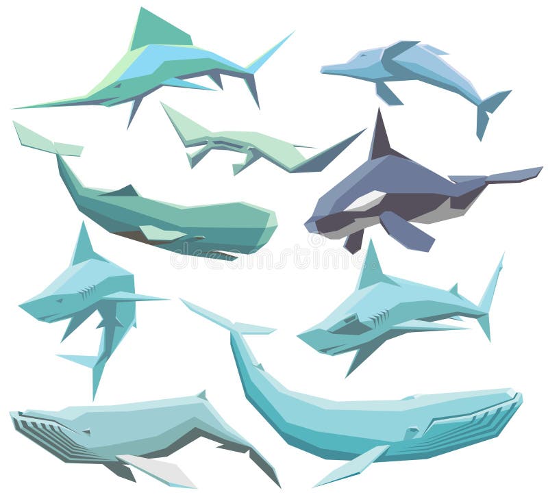 Set of Geometric Sea Animals Stock Vector - Illustration of mammal ...