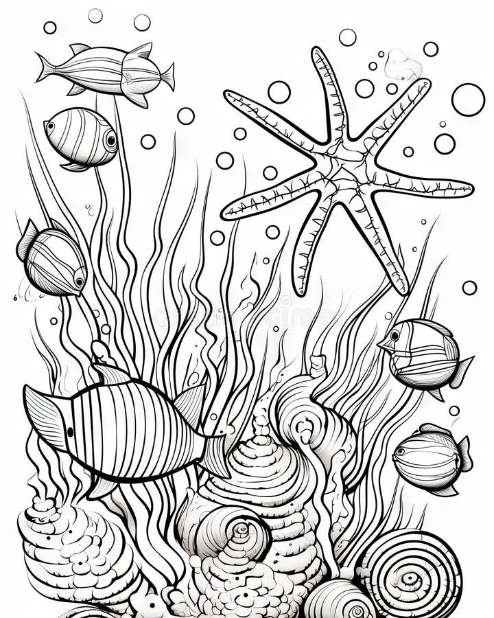 Sea Animals Coloring Pages for Small Kids Stock Photo - Image of small ...