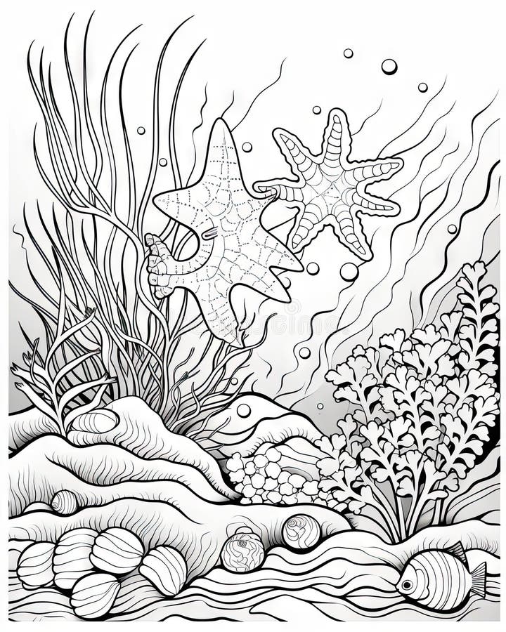 Sea Animals Coloring Pages for Small Kids Stock Image - Image of small ...