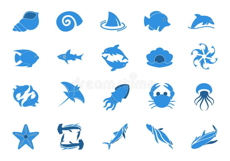 Sea Animals Logo Icon Element Set Stock Vector - Illustration of ...