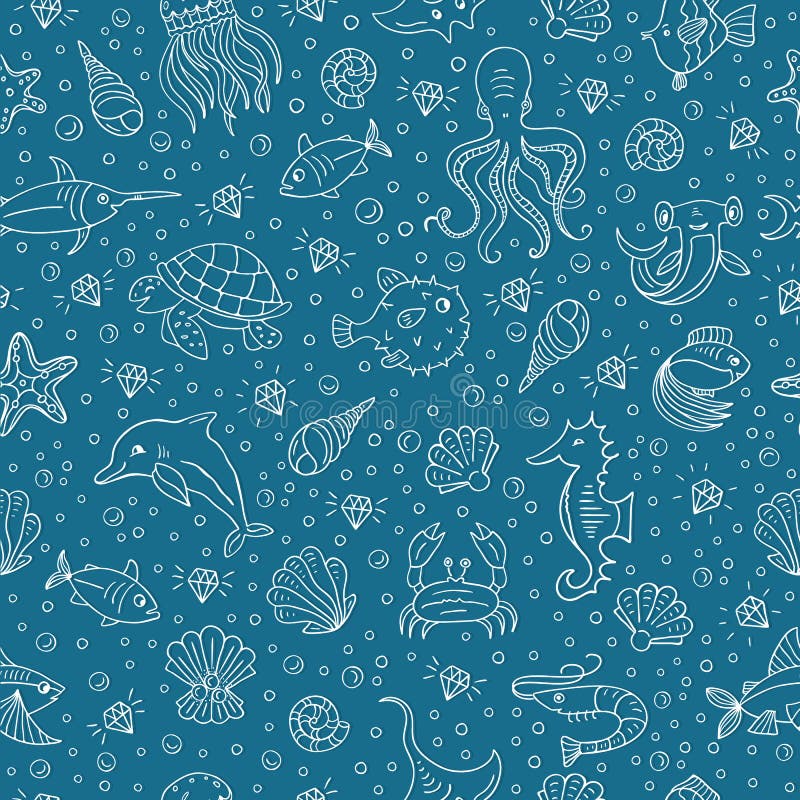 Sea animals pattern stock vector. Illustration of seaside - 96340400