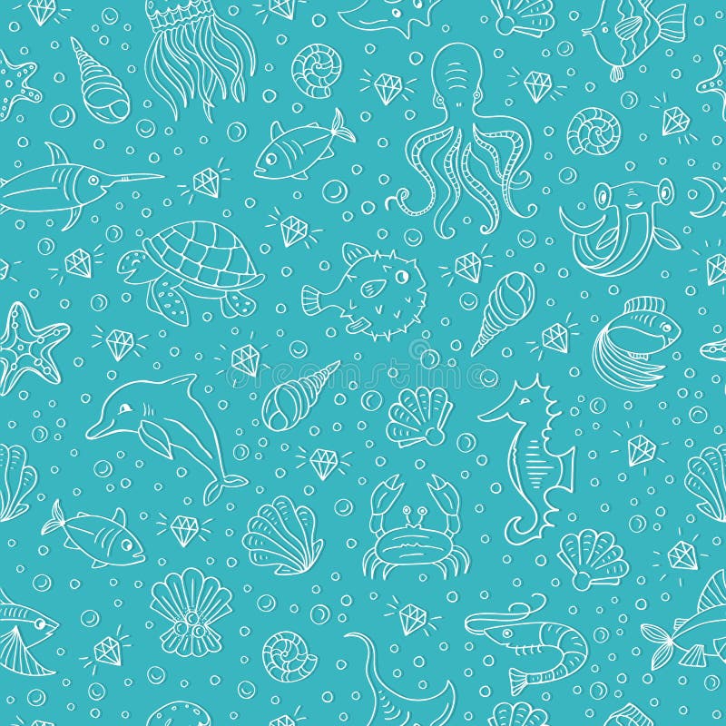 Sea animals pattern stock vector. Illustration of design - 96340477