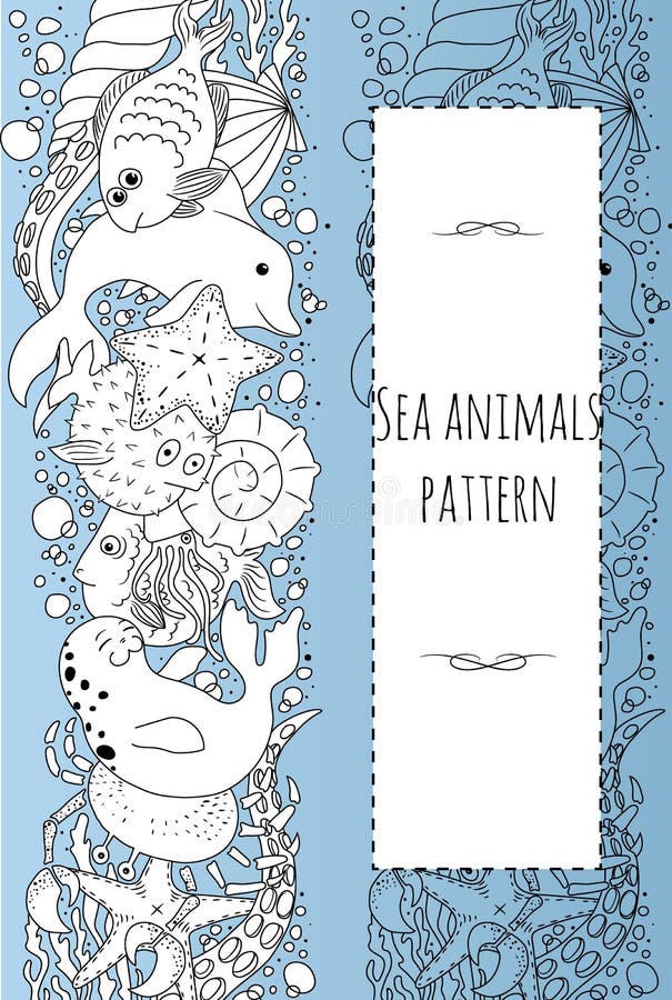 Sea animals pattern stock vector. Illustration of summer - 60963744