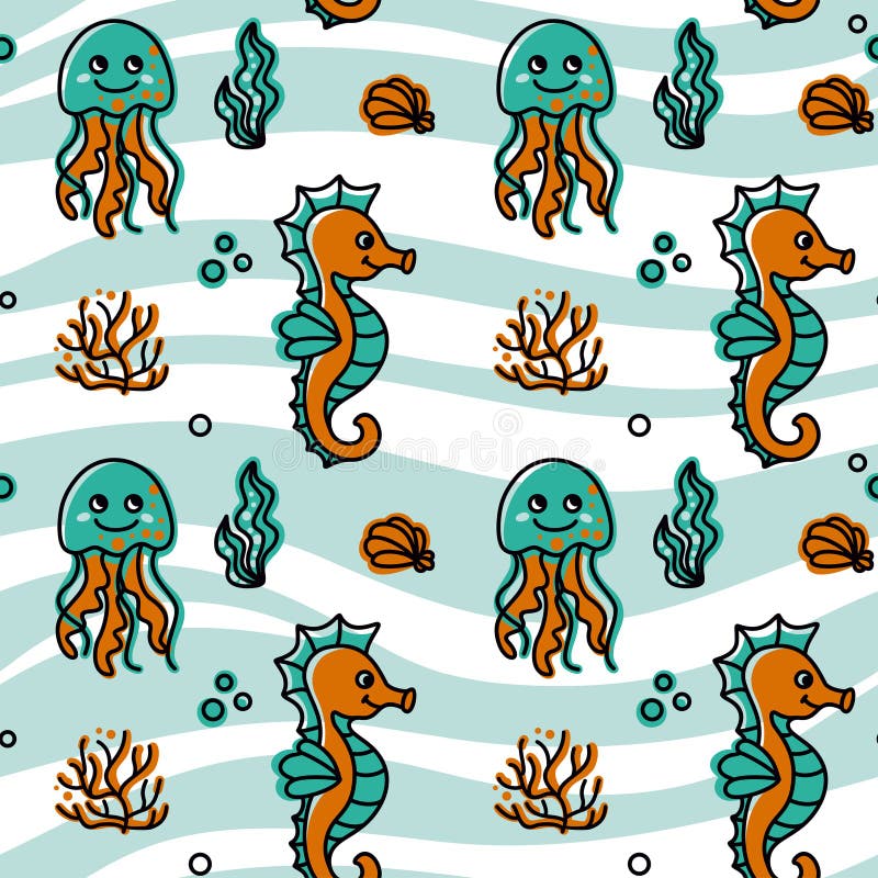 Sea Animals, Summer Print for Kid Textile and Other Products Stock ...