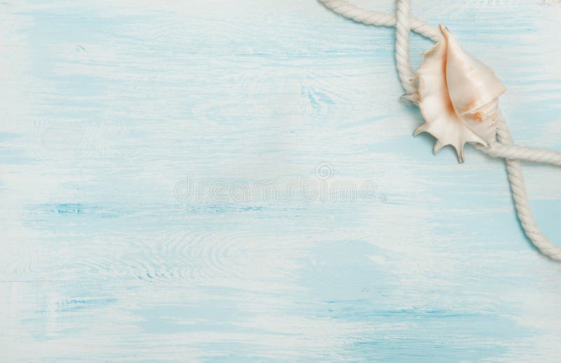 Sea Background with Blue Wood, Rope, Shells Stock Image - Image of ...