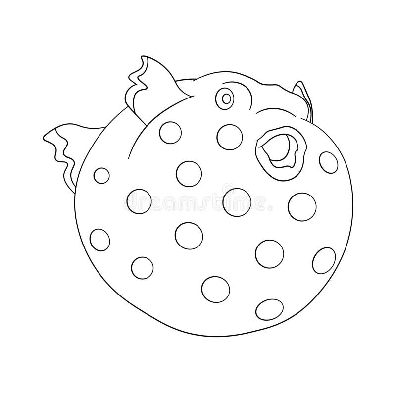 Sea Ball Fish. Children Linear Drawing for Coloring. Vector on White ...