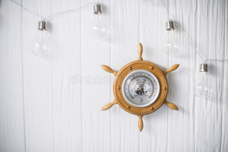 Sea Barometer on a White Wooden Background Stock Photo - Image of ...