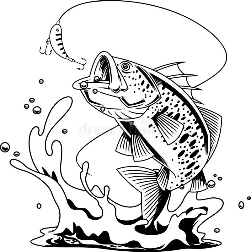 Angry Bass Fish Cartoon Character Attacking Lure Mid-Jump Stock Vector ...