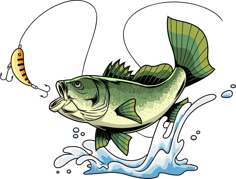 Funny Bass Fish Cartoon Character Jumping Out of Water To Bite Fishing ...