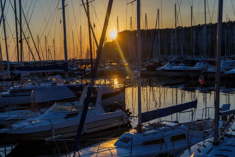 Sea Bay with Yachts at Summer Sunset. Editorial Photography - Image of ...