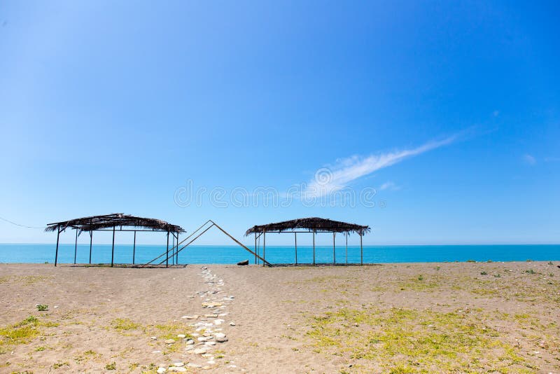 Sea beach with canopy stock image. Image of seashore - 60136529
