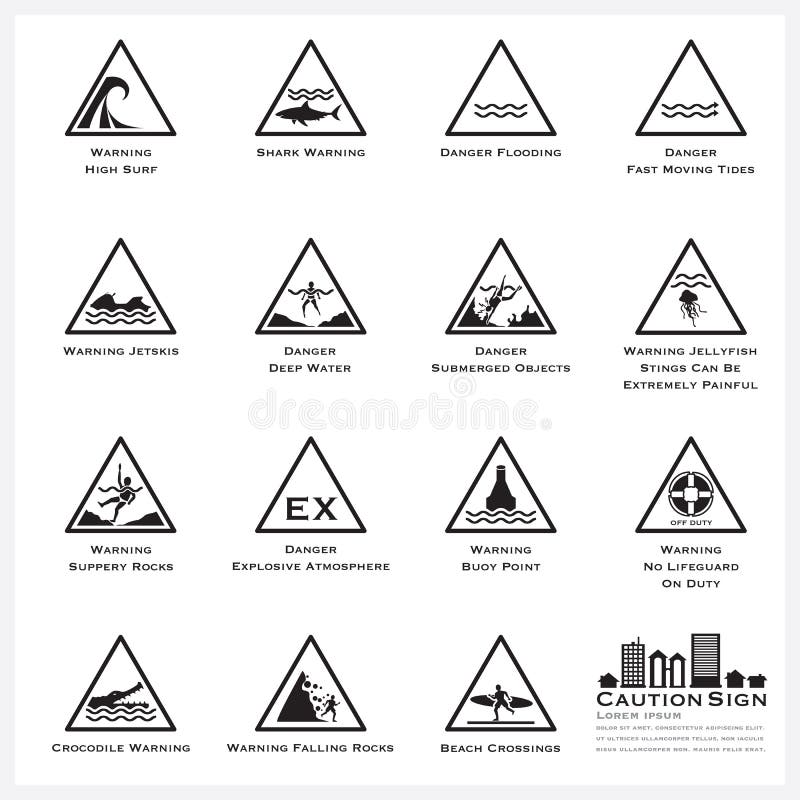 Caution and Warning Sign Icons Set Stock Vector - Illustration of ...