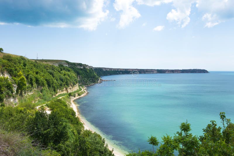 Sea Beach Line with Forest and Cliffs Stock Photo - Image of travel ...