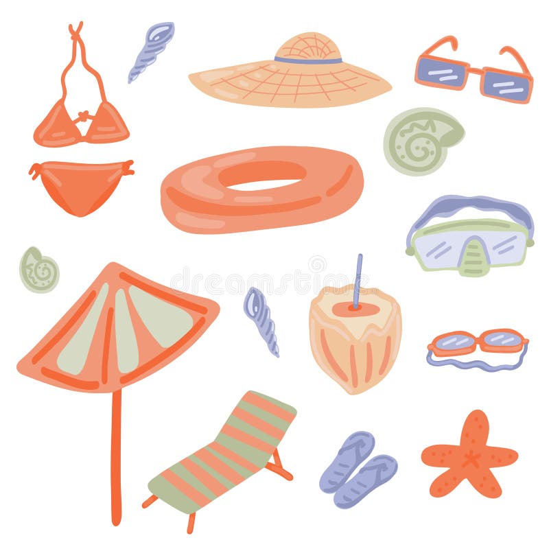 Sea Beach Summer Activity Set Flat Design Stock Vector - Illustration of collection, beach ...