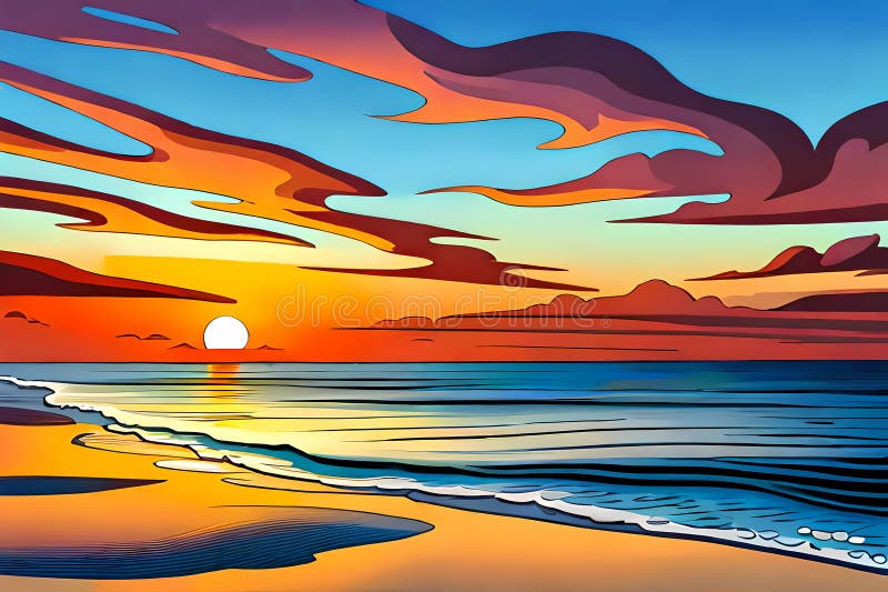 Sea Beach at Sunset with Beautiful Clouds Stock Illustration ...