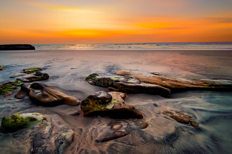 Sea Beach Sunset, San Diego, California. Stock Image - Image of summer ...