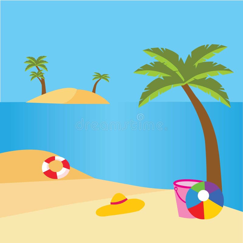 Sea Beach Tree Vector Illustration Stock Illustration - Illustration of ...