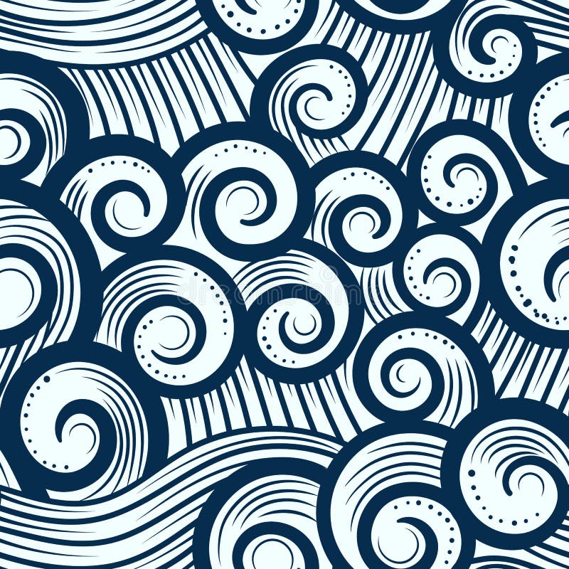 Sea Blue Waves Seamless Pattern Stock Vector - Illustration of swirl ...