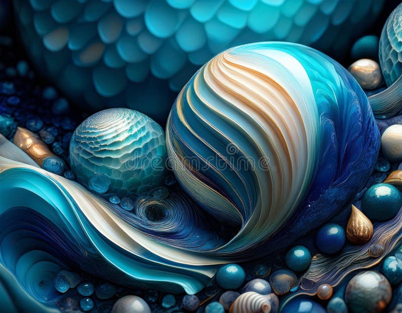 Sea Bottom. Abstract Background with Pearls and Shells, Liquid with ...