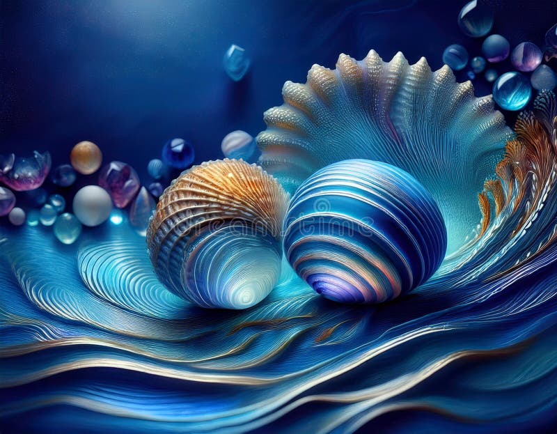 Sea Bottom. Abstract Background with Pearls and Shells, Liquid with ...