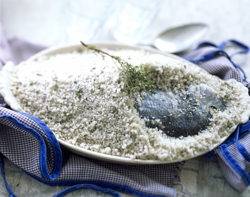 Sea bream in salt crust stock image. Image of crust, main - 23702811