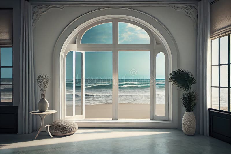 Sea Breeze Flowing through Open Windows of Beachfront Villa, with Soft ...
