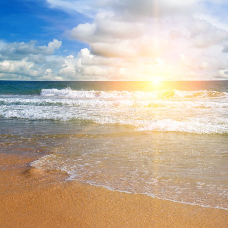 Sea and Bright Sun on Blue Sky Stock Photo - Image of blue, natural ...