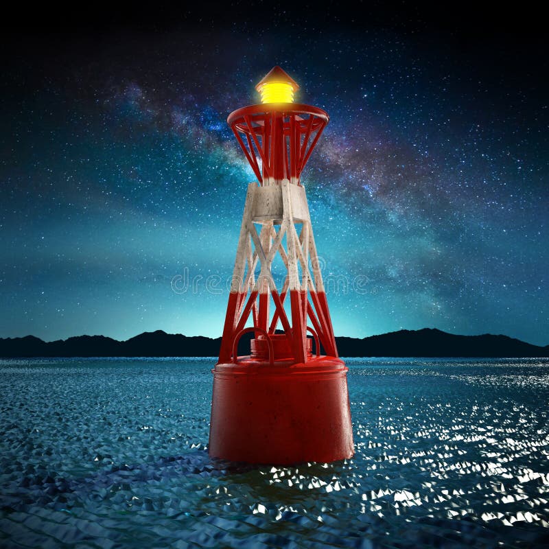 Sea Buoy in the Night. 3D Illustration Stock Illustration ...