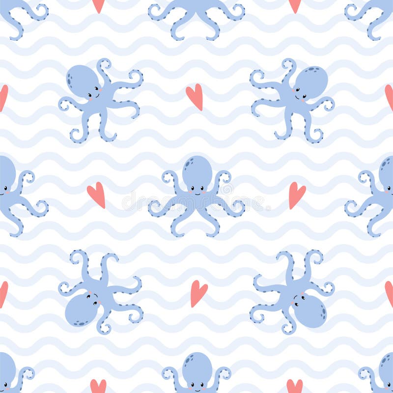 Cute Cartoon Octopus and Heart Stock Vector - Illustration of heart ...