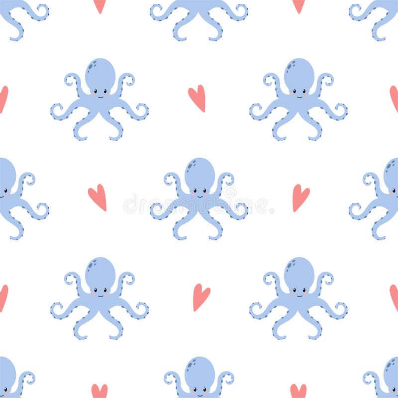 Cute Cartoon Octopus and Heart Stock Vector - Illustration of ...