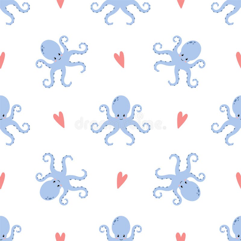 Cute Cartoon Octopus and Heart Stock Illustration - Illustration of ...