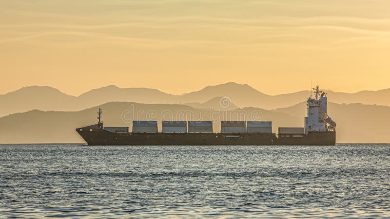 Sea Cargo Container Ship Against the Calm Light Background Stock Image ...