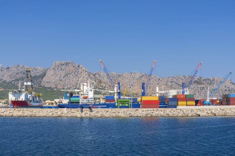Sea Cargo Port for Loading Container Ships, on the Mediterranean Coast ...