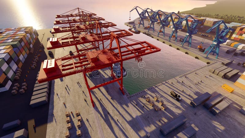 Sea cargo port stock illustration. Illustration of nautical - 276308262