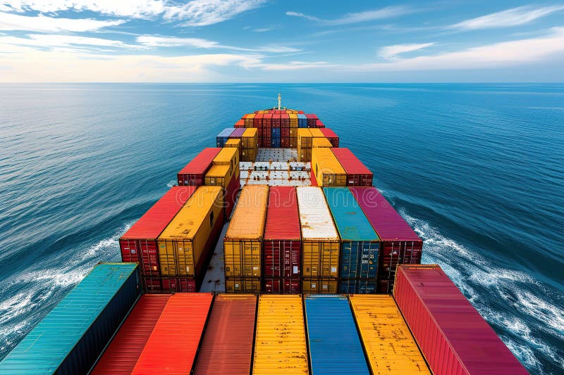 At Sea, a Cargo Ship S Deck Showcases a Colorful Array of Shipping ...