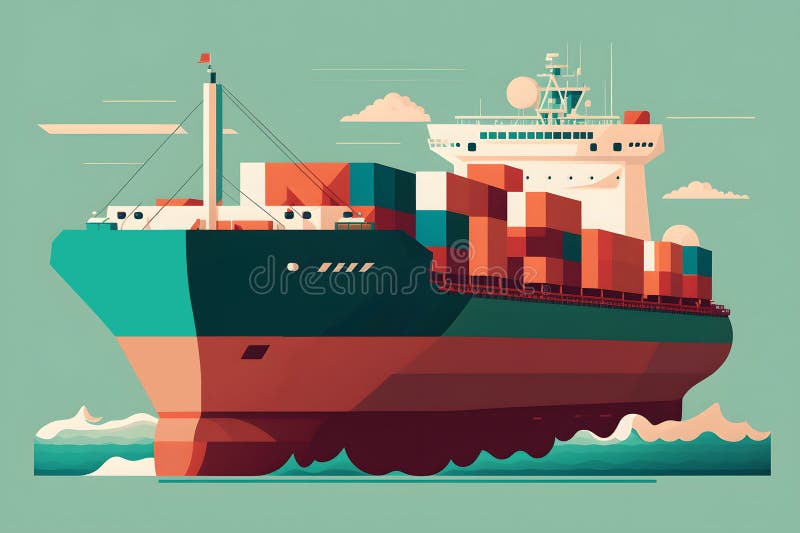 A Sea Cargo Ship Transports Containers Stock Illustration ...