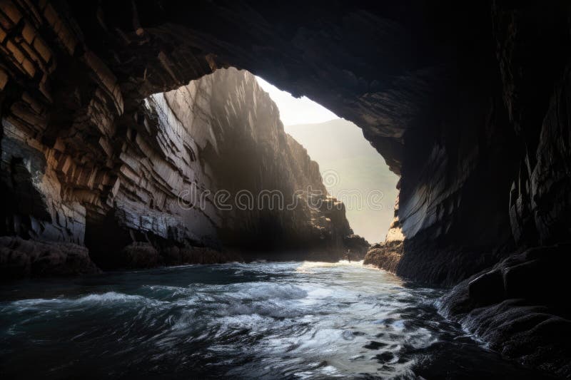 Sea Cave with Dramatic Light and Shadow Play Stock Illustration ...